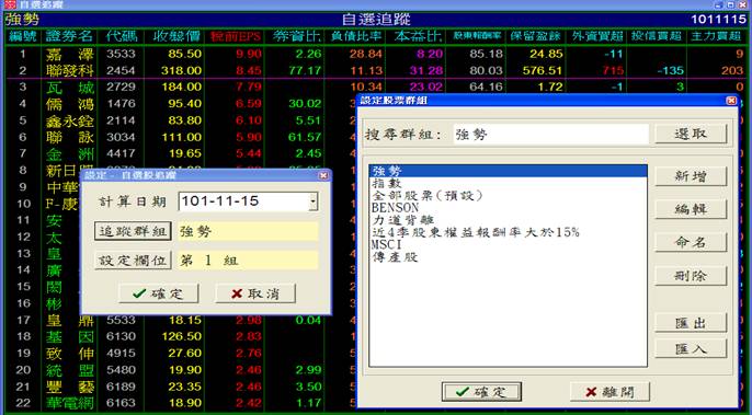 設定股票群組